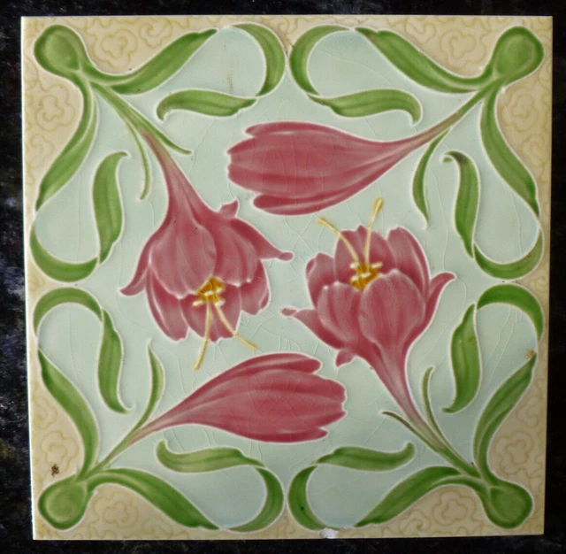 JUGENDSTIL FLIESE ART nouveau tile V&B Dresden Krokus Strauß great grandios rar EUR 89,99 ...