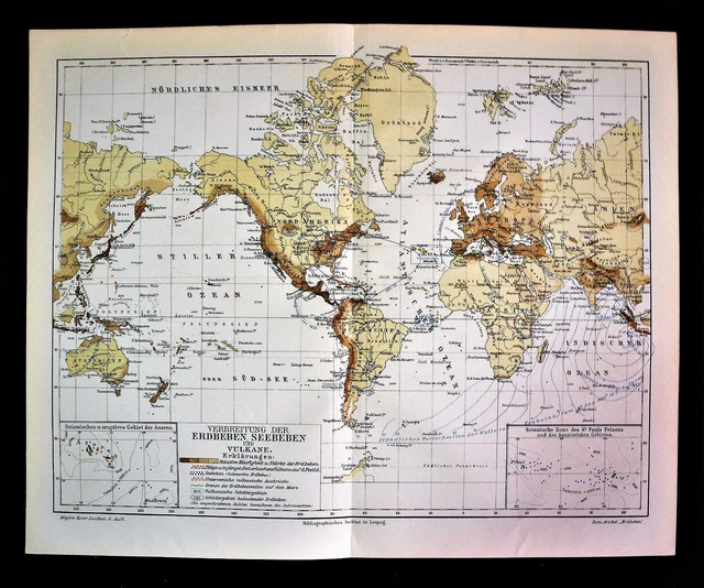1902 ORIGINAL GEOGRAPHIC Map..Earthquakes, Tidal Earthquakes and ...