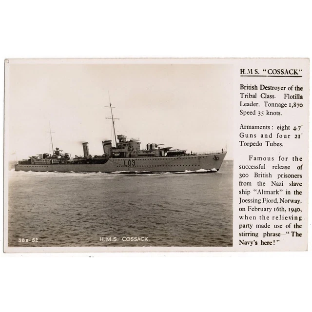 HMS COSSACK ROYAL Navy Tribal Class Destroyer RP Postcard Unused £3.50 ...