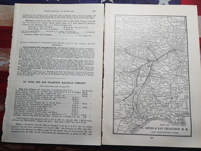 1901 TRAIN ROUTE Map + Report ST LOUIS & SAN FRANCISCO RAILROAD All ...