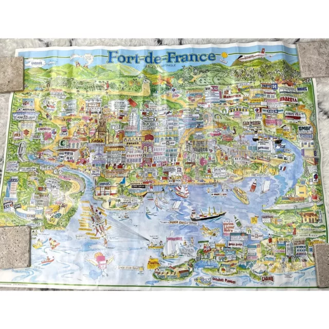 VINTAGE TOURIST MAP of Fort-de-France Caribbean island of Martinique ...