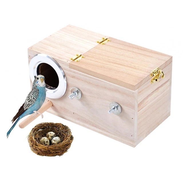WOODEN SMALL BIRD Breeding Box Nesting Budgie House T1H Parrots Cage ...