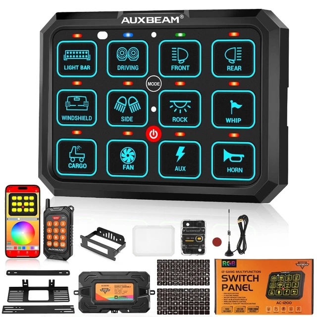 AUXBEAM 12 GANG Switch Panel bluetooth RGB AC-1200 APP+Remote Control ...