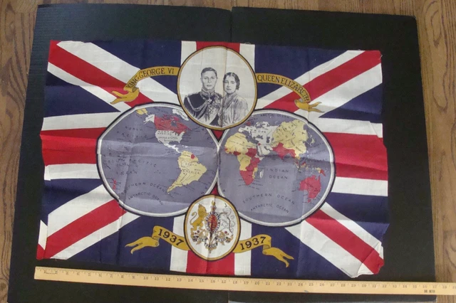 KING GEORGE VI Queen Elizabeth Coronation Flag 1937 Union Jack World ...