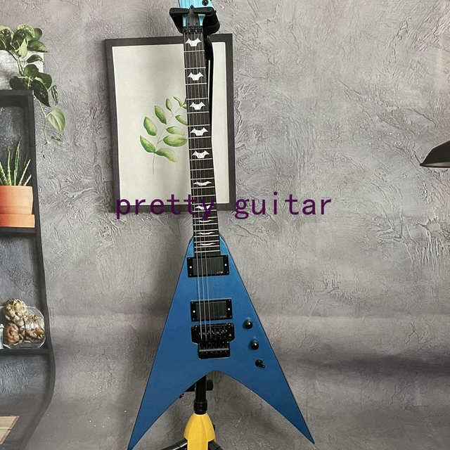 CUSTOM FINISH METALLIC Blue Electric Guitar Bat Inlay FR Bridge Set In ...
