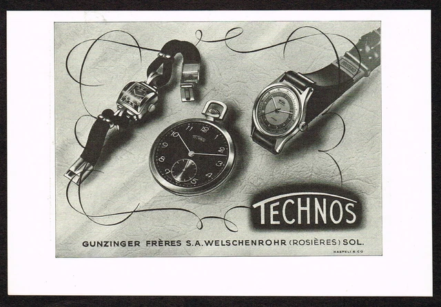 1940S ORIGINAL VINTAGE Gunzinger Freres Technos Watch Print Ad $24.97 ...