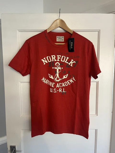 T-SHIRT RALPH LAUREN da uomo rossa media Norfolk Marine Academy nuova ...