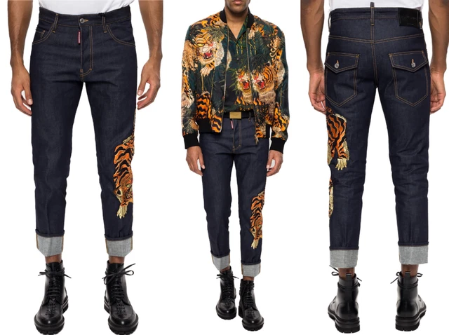 DSQUARED2 JEANS TIGER-EMBROIDERY Run Dan Sold Out S71Lb0746 Hose ...