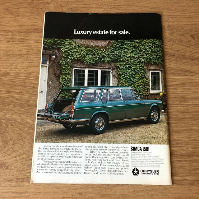 (STGUN8) ADVERT 11X8& The Simca 1501 Special Estate. Full Of Modern ...