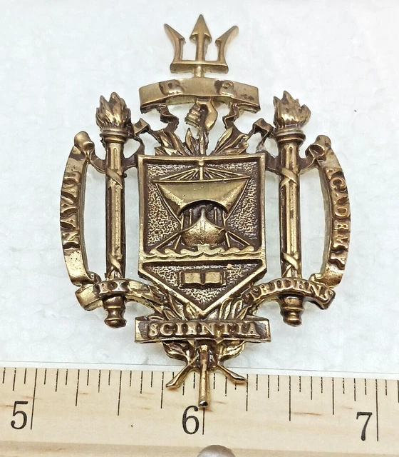 UNITED STATES NAVAL Academy Crest Ex Scienta Tridens Brass Badge Pin ...