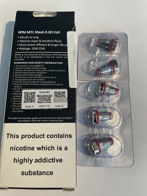 (5-PACK) GENUINE SMOK RPM MTL MESH Coils 0.3 Ohms DAMAGED PACKAGING £6. ...