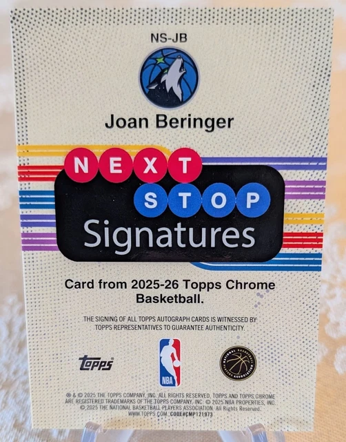 2025-26 TOPPS CHROME Basketball Joan Beringer Next Stop Auto NS-JB ...