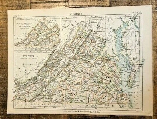 ANTIQUE COLORED MAP - VIRGINIA - C 1875/Encyclopedia Britannica £24.25 ...