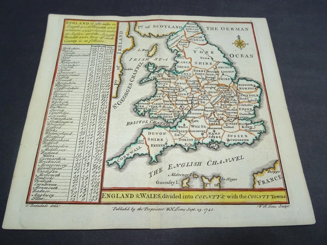 ANTIQUE MAP OF England and Wales Counties by Thomas Badeslade 1742 £35. ...