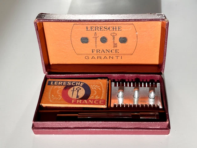VINTAGE LERESCHE ALU Open Comb Set, Rasierhobel Safety Razor Rasoir ...