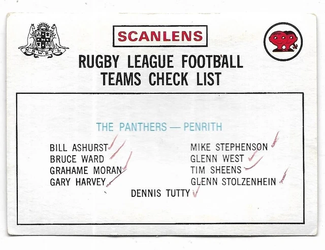 1975 NRL RUGBY League Scanlens CHECKLIST Penrtih EUR 3,67 - PicClick FR
