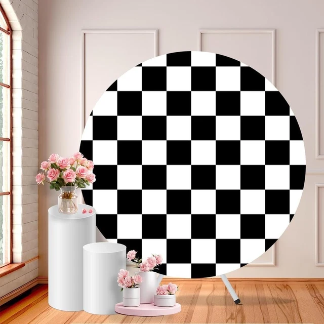 6.5X6.5FT BLACK AND White Checkerboard Round Backdrop Cover Racing ...