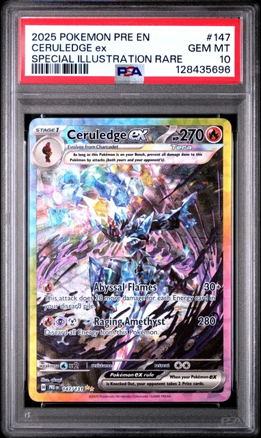 CERULEDGE EX PSA 10 Prismatic Evolutions Sir 2025 Pokemon Special #147/ ...