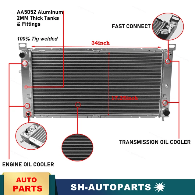 3 ROW ALUMINUM Radiator Fits 1999-2013 Chevy Silverado 2500/Suburban ...