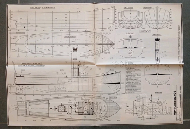 MODELLWERFT BAUPLAN DAMPFPINASSE um 1900 1:2 Gebraucht EUR 20,00 ...