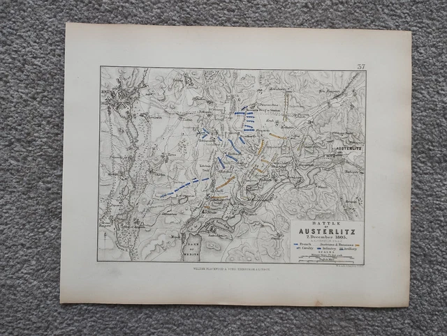 1850 ANTIQUE MAP of the Battle of Austerlitz (now Czechia), December ...