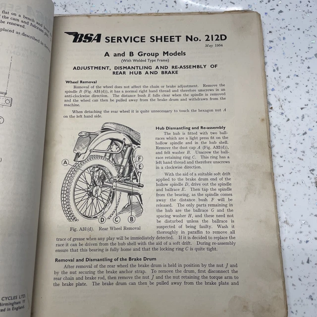 BSA SERVICE SHEETS For A10 And A7 June 1954 £8.00 - PicClick UK