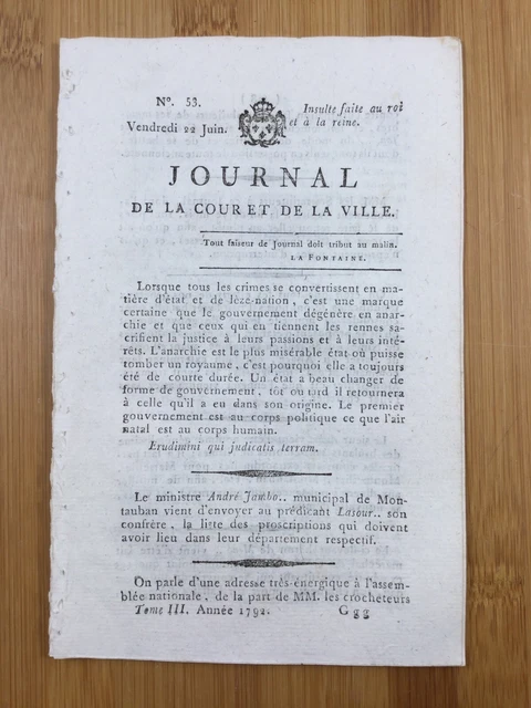 DAY THE 20 June 1792 Lafayette Louis XVI Royalism Stael Nîmes ...
