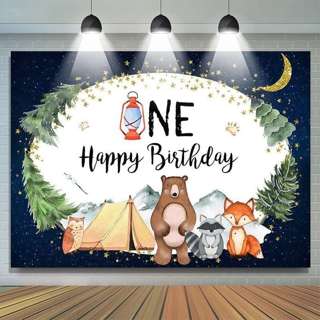STARRY NIGHT JUNGLE animals 1st happy birthday backdrop $36.09 ...