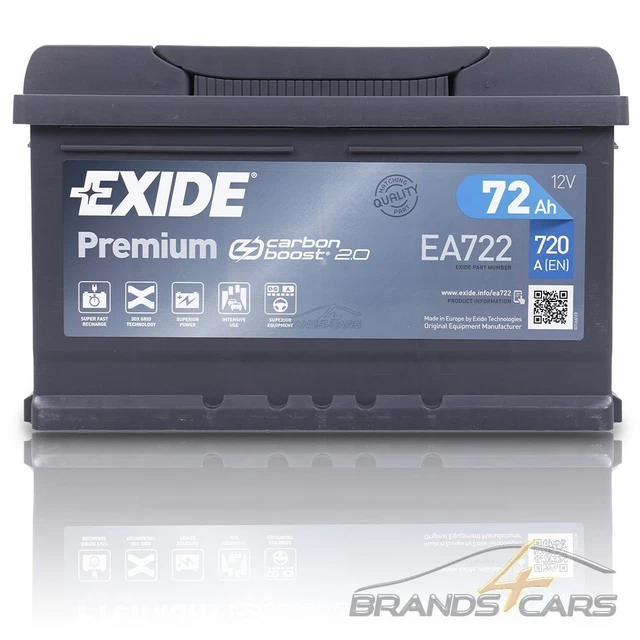 EXIDE CAR BATTERIES 12V 72Ah STARTER BATTERY 720A EA722 PREMIUM CARBON ...