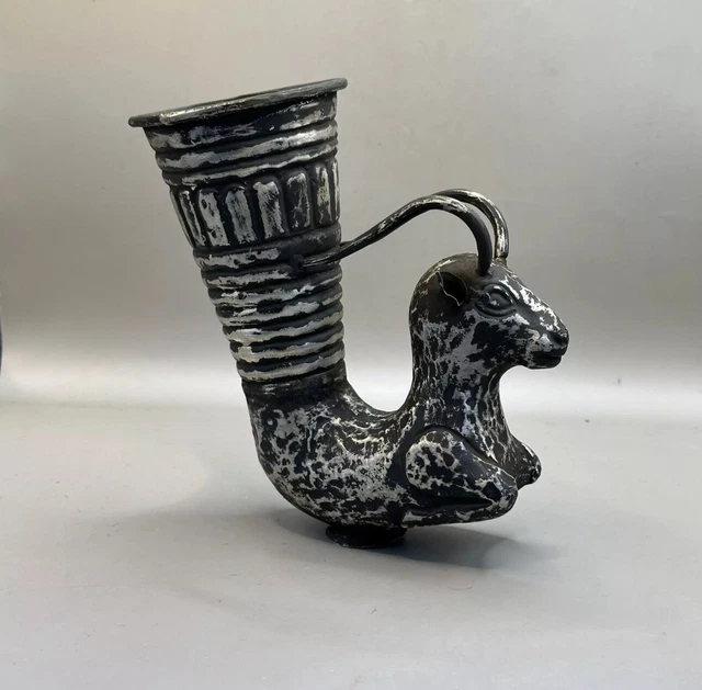 ANCIENT PARTHIAN SILVER Rhyton Vessel With Rams Head Ca 5Th Century Bc ...