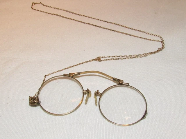 ANTIQUE G AND W PINCE NEZ 12K GOLD FILL EYEGLASSES ETCHED FRAME ...