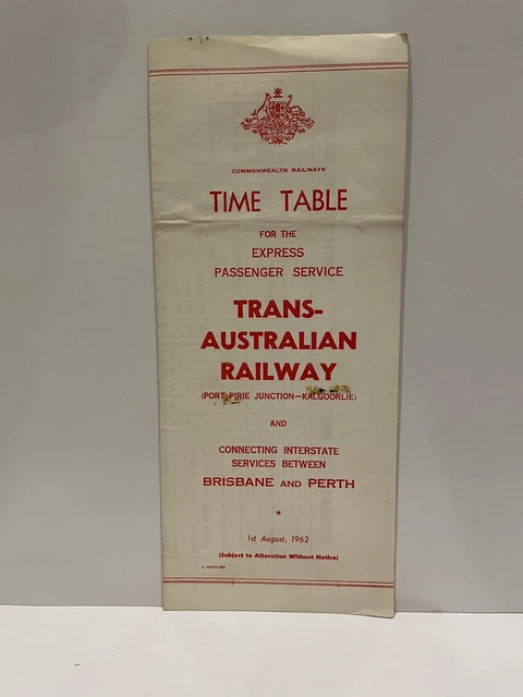 COMMONWEALTH RAILWAYS TRANS Australian Railway Timetable 1962 EUR 3,01 ...