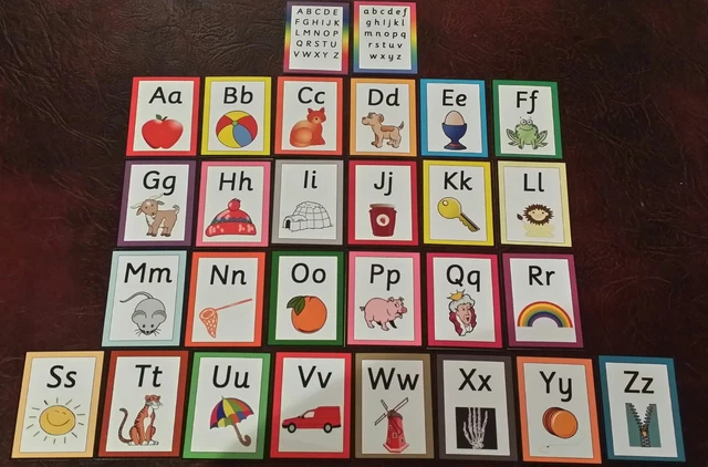 A- Z ALPHABET Flash Cards lower case + capitals - Picture + Phonics ...