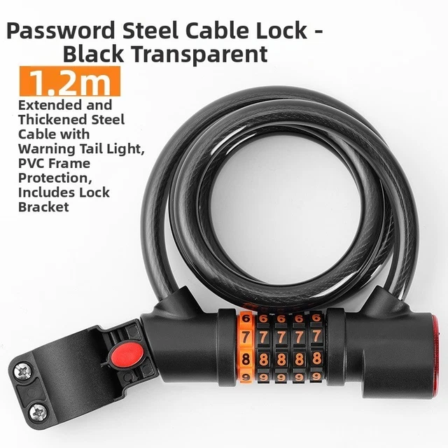 FOR NIGHT SAFETY Bicycle Lock with 5 Digit Password and Taillight ...