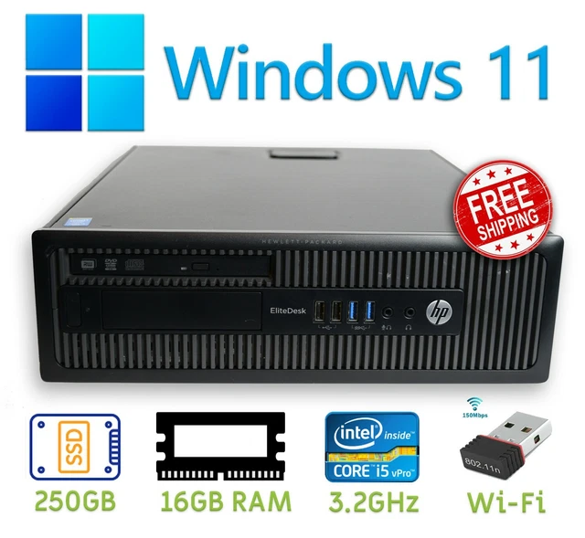WINDOWS 11 PRO Desktop Computer: HP 800 PC, 3.20GHz i5, 250GB SSD, 16GB ...