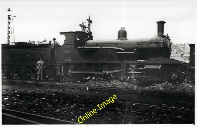 RAILWAY DARKROOM PHOTO SR LSWR Adams X6 4-4-0 No 658 unknown shed c1910 ...