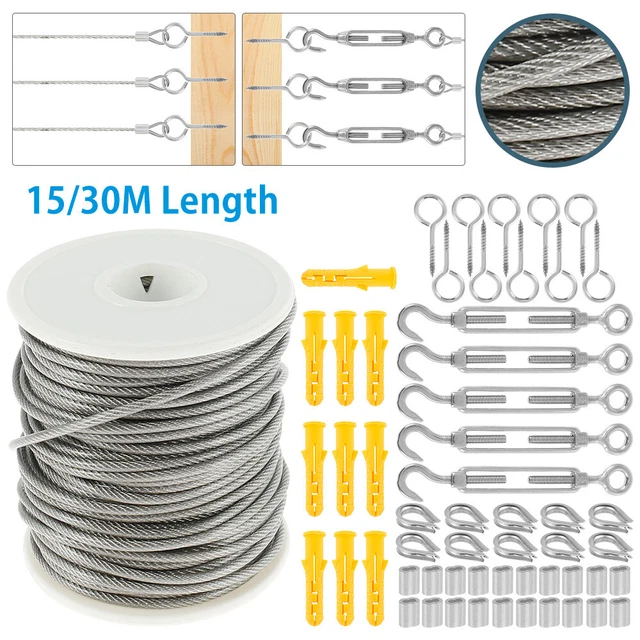 15/30M CABLE RAILING Garden Wire Kit Heavy Duty Stainless Steel Suspension Kit: £10.97 - PicClick UK