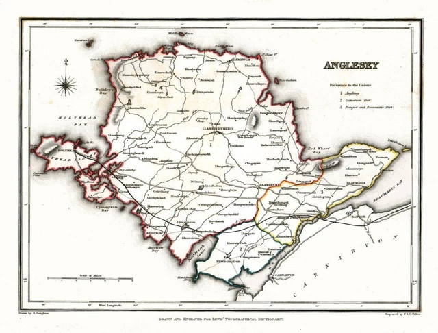 OLD MAP OF Anglesey, 1848 Wales Poster Map Print Carnarvon A3 A4 £7.99 ...