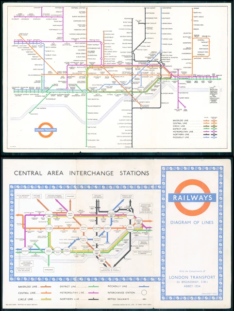 1953 ORIGINAL VINTAGE LONDON UNDERGROUND RAILWAYS MAP Beck (LTM1/2) £90 ...