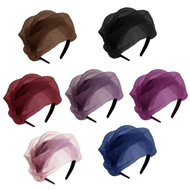 FRENCH CRAPE RUFFLE Half Caps 1920s Fascinator Hairband Women Formal ...