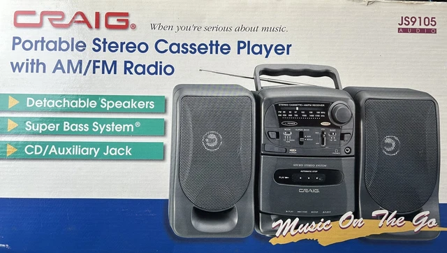 CRAIG PORTABLE STEREO Cassette Player AM/FM Radio JS9105 New Old Stock ...