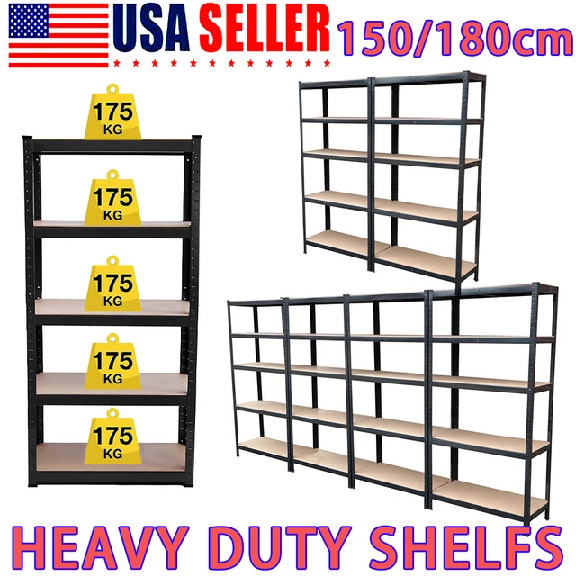 5 TIER GARAGE Shelving Rack Heavy Duty Boltless Storage Shelf Shed ...
