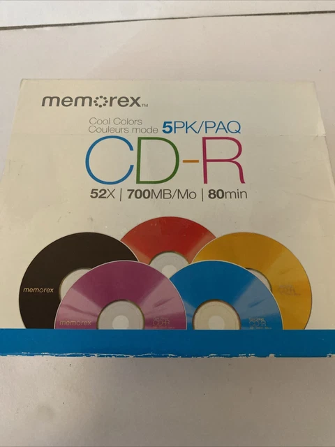MEMOREX COOL COLORS CD-R 52X 700MB 80 min (5 Pack) New Fast Shipping $5 ...