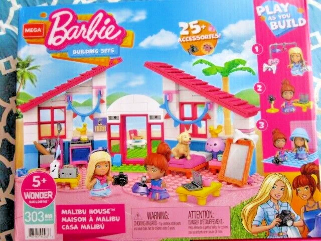MEGA ~ BARBIE Malibu House Building Set (303 Pieces) W/2 Dolls SEALED ...