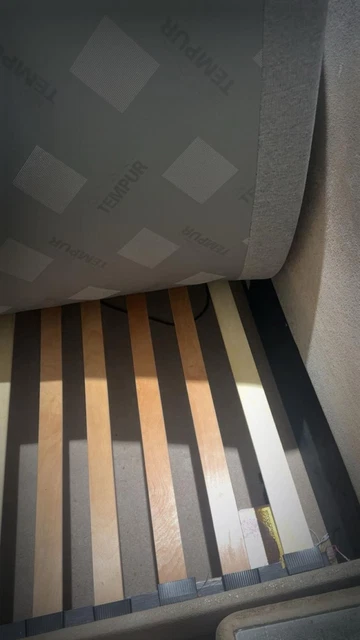 LUXURY GREY UPHOLSTERED Bed Frame with Built-in tv with Tempur mattress ...