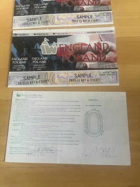 ENGLAND V POLAND Sample Tickets From Old Wembley 1999 £12.00 - PicClick UK