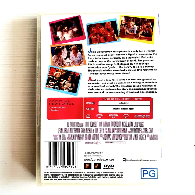 NEVER BEEN KISSED DVD 1999 Romance, Comedy, Drew Barrymore, Region 4 ...