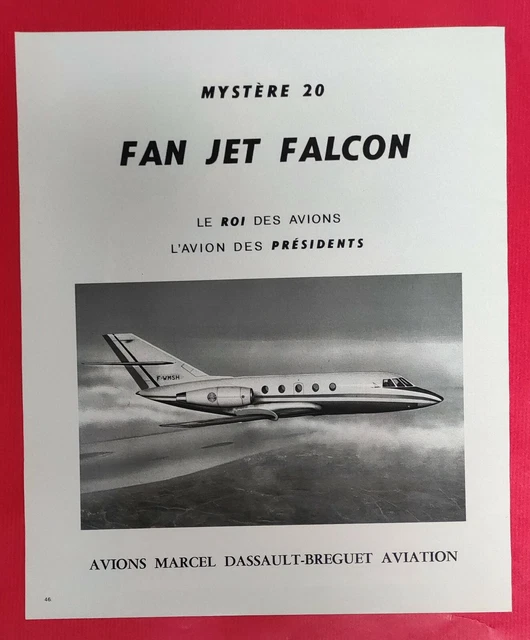 PUBLICITÉ AVIATION MYSTERE 20 FAN JET FALCON Dassault-Breguet Bijoux ...