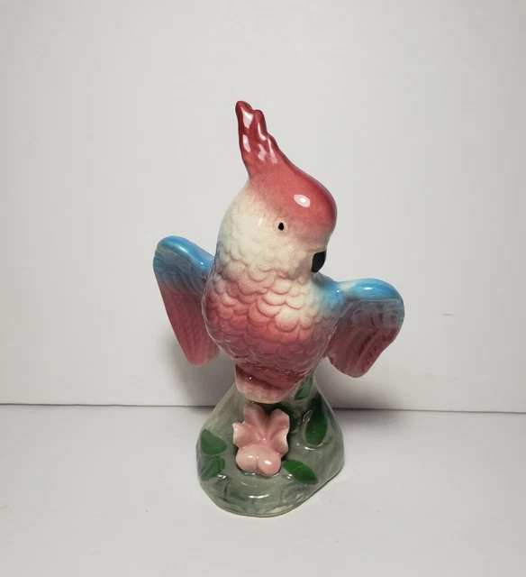 CERAMIC PARROT COCKATOO Figurine Royal Copley Blue Pink MCM Vintage $38 ...