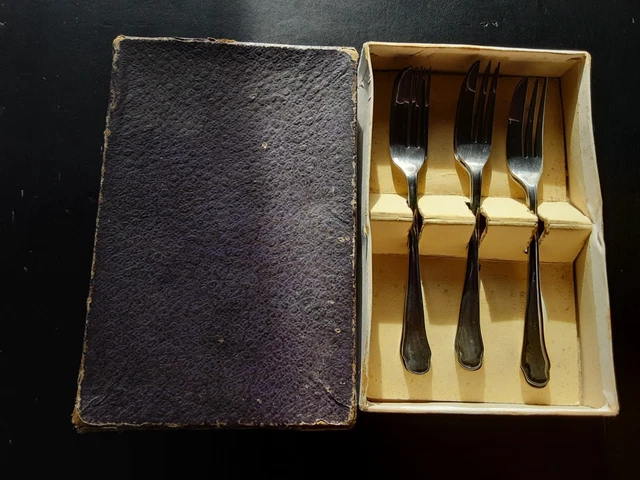 BOXED 6X CAKE Forks Set Silver Plated 13.5cm WSS c. 1900s WS Savage ...